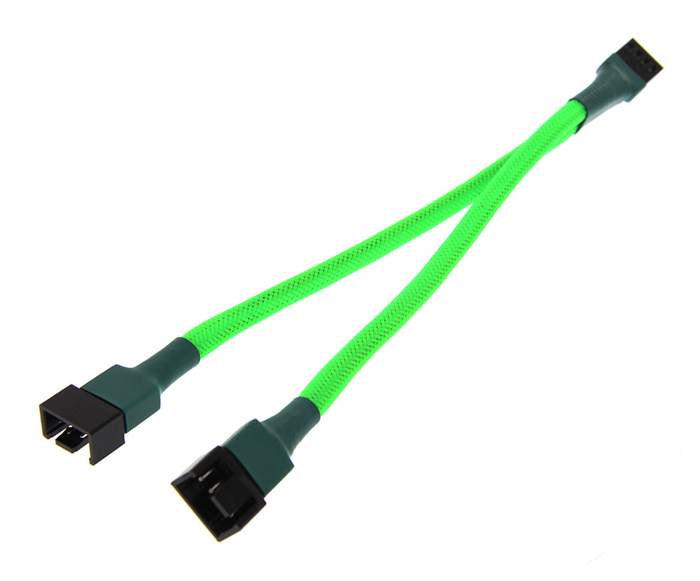 DarkSide 4-Pin PWM Dual Fan Y Splitter Cable - UV Green Sleeved DS-0476 ...