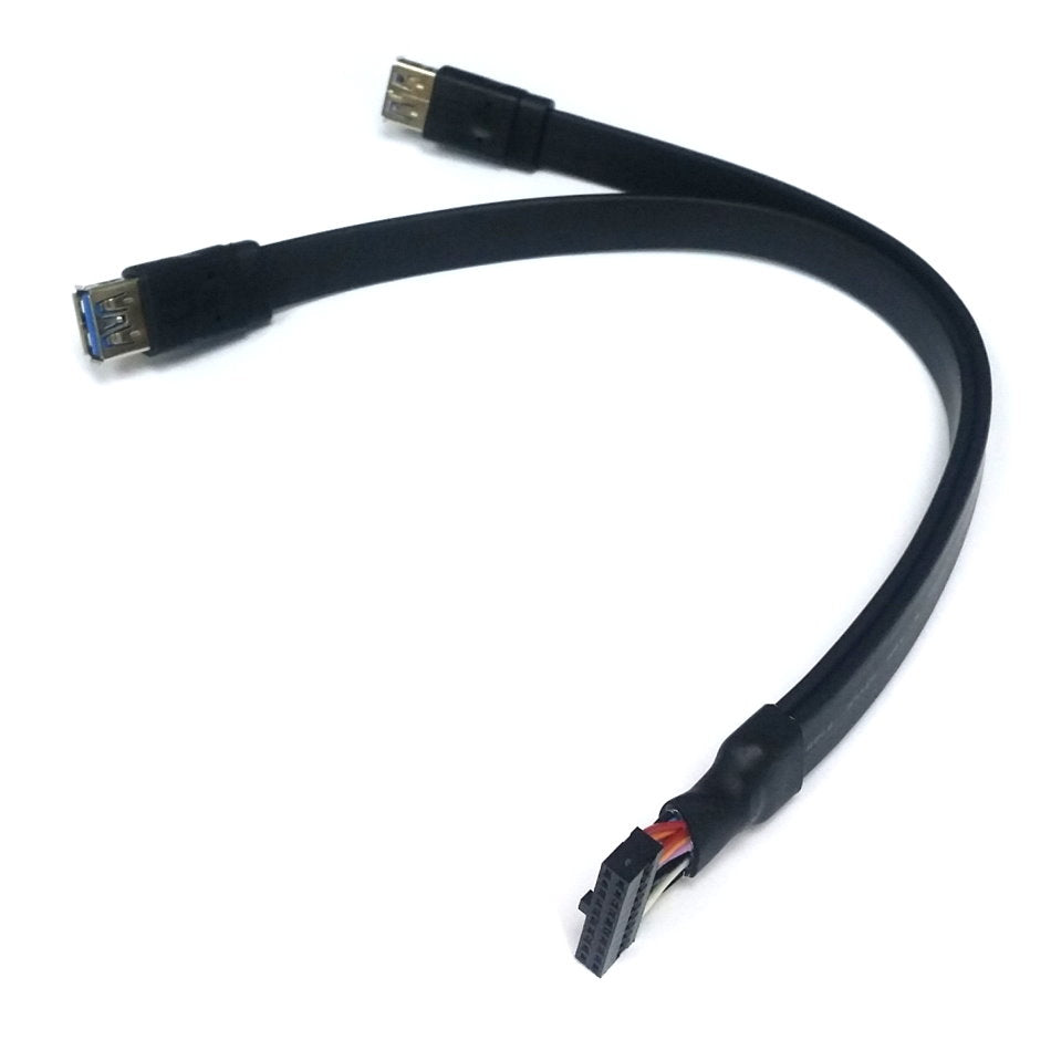 Mini USB 3.0 20-Pin to Dual Type-A Female Extension Cable (Flat Wire ...